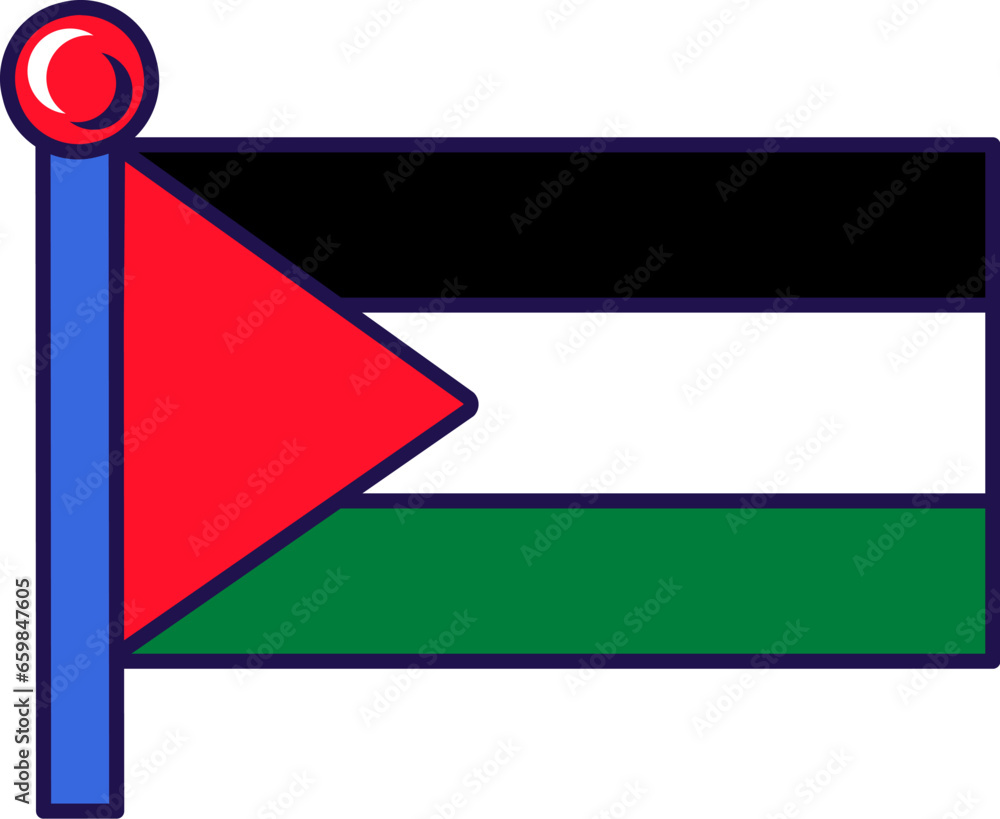 Palestine country nation flag on flagpole vector. Horizontal tricolor ...