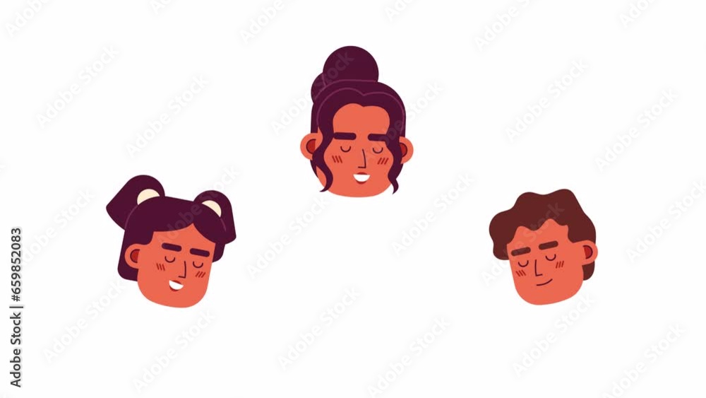 Hispanic family smiling 2D avatar icons animation set. Calm feeling ...