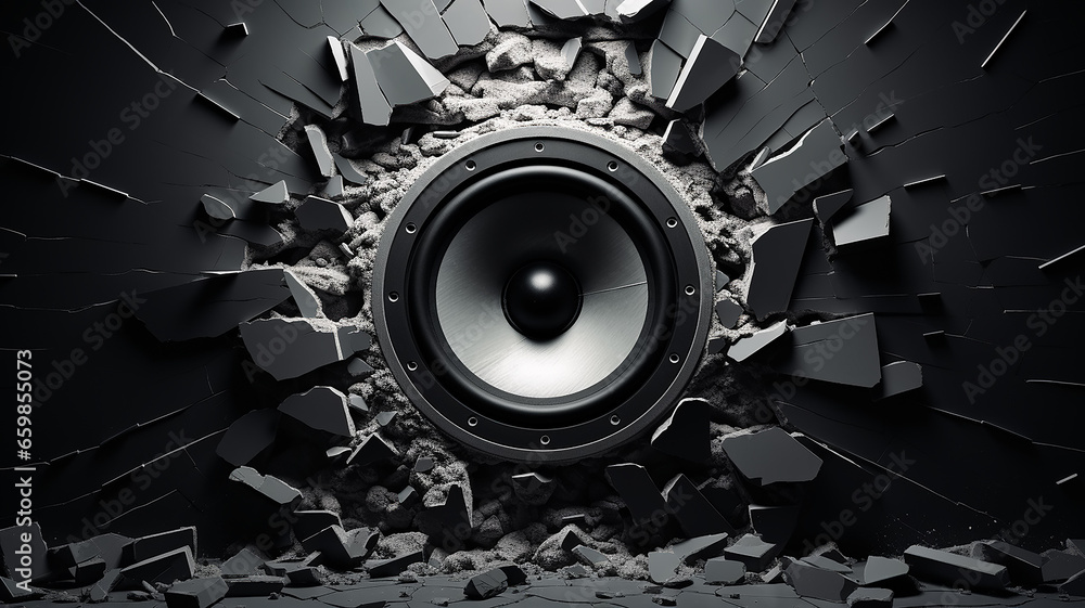 loud background music, cracks on the destroyed speaker from the ...