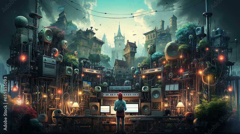 background music, the world of music on a smooth background, computer ...