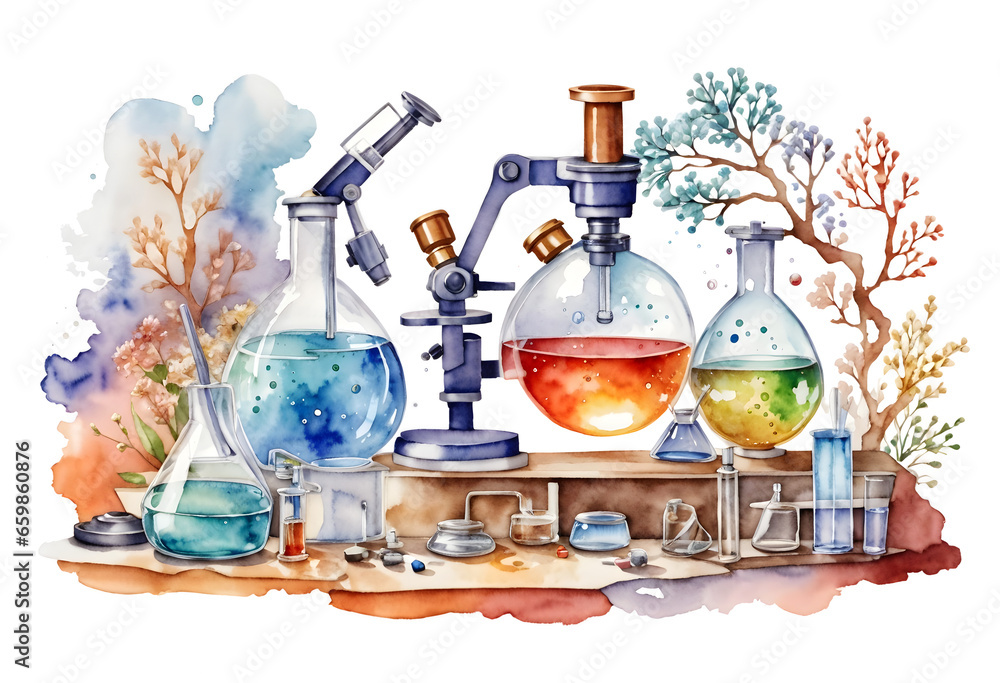 Science Lab watercolor clip art isolated on transparent transparent ...