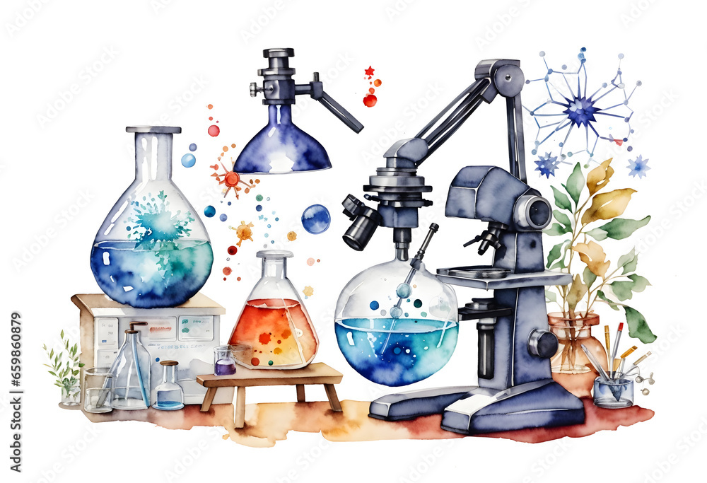 Science Lab watercolor clip art isolated on transparent transparent ...