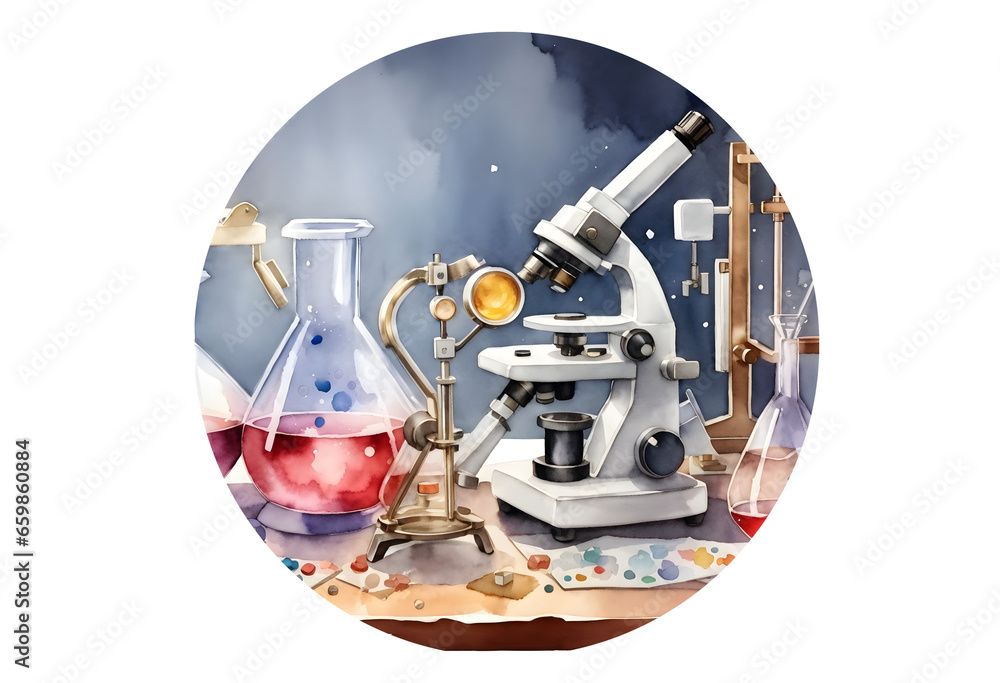 Science Lab watercolor clip art isolated on transparent transparent ...