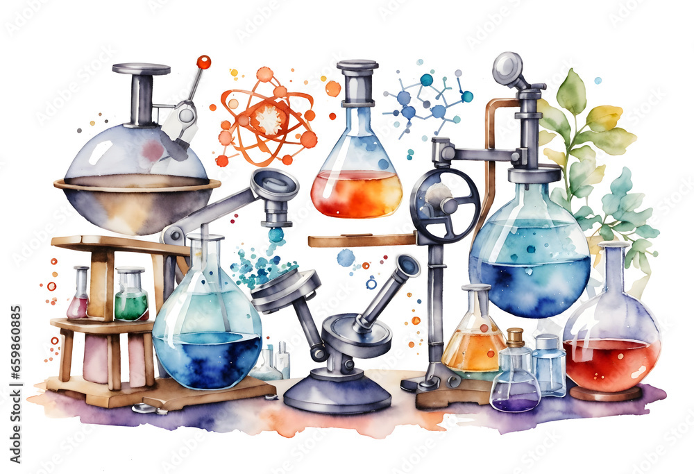 Science Lab watercolor clip art isolated on transparent transparent ...