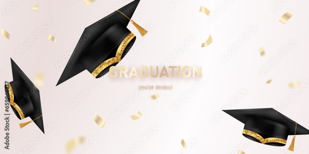 graduation design background realistic graduation hat Golden confetti ...