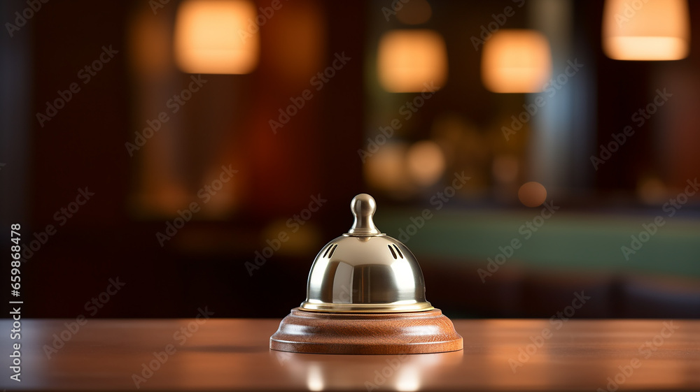 a bell to call the hotel staff at the reception desk a blurry view of ...
