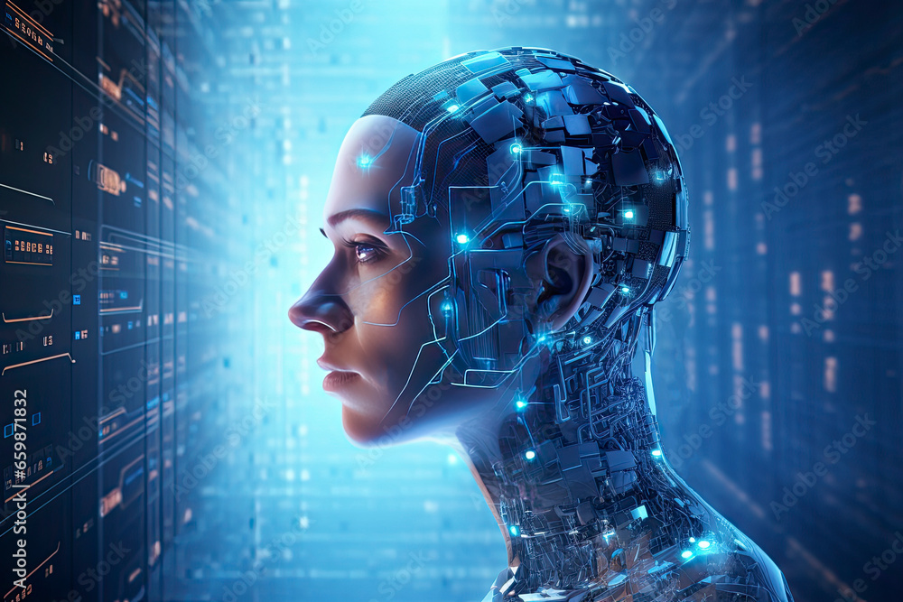 AI robot support. Chatbot beautiful female face low poly illustration ...