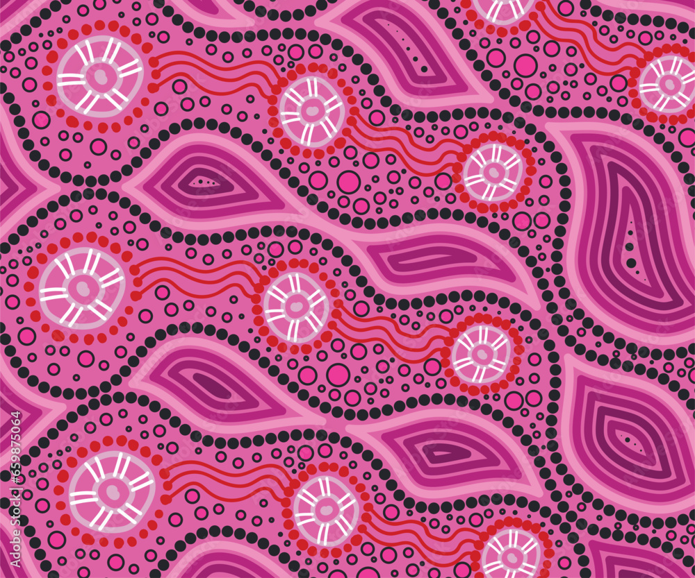 Poster Pink background with aboriginal art illustration – Wall Art ...