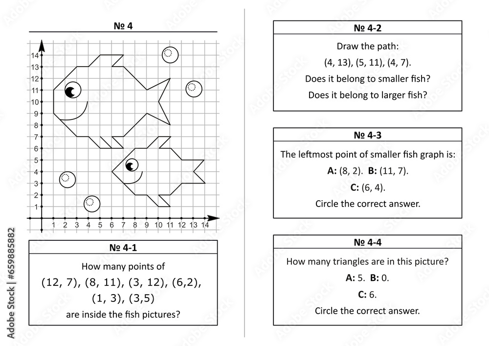 Coordinate plane learning quiz questions set 4. Two-page activity set ...