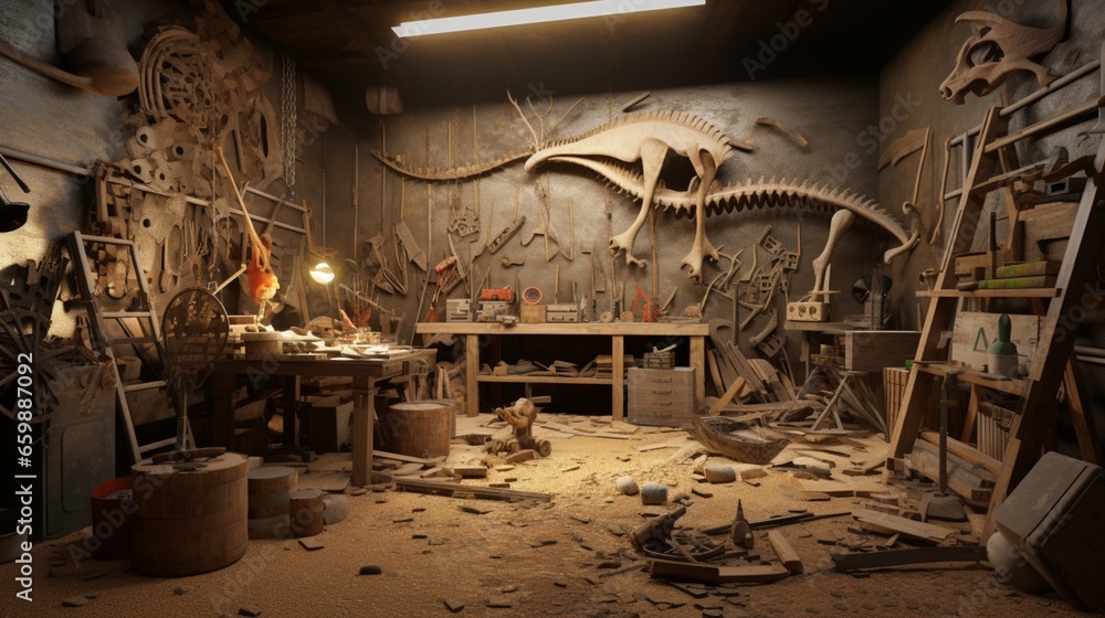 Transform the room into a dinosaur excavation site with fossils and ...