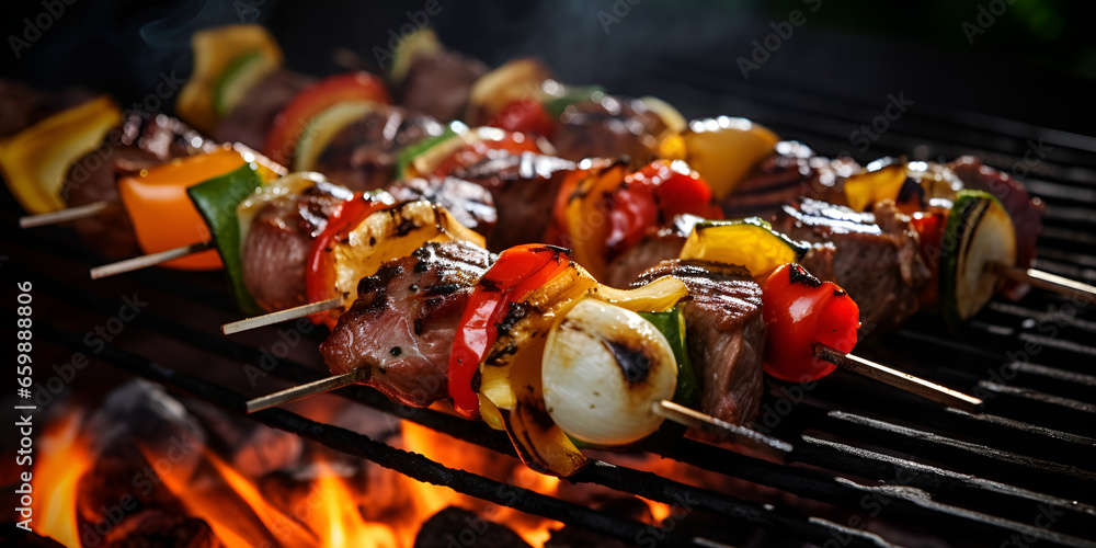 Mouthwatering Barbecue Delight: Meat Tikka Served on Sticks with Tomato ...