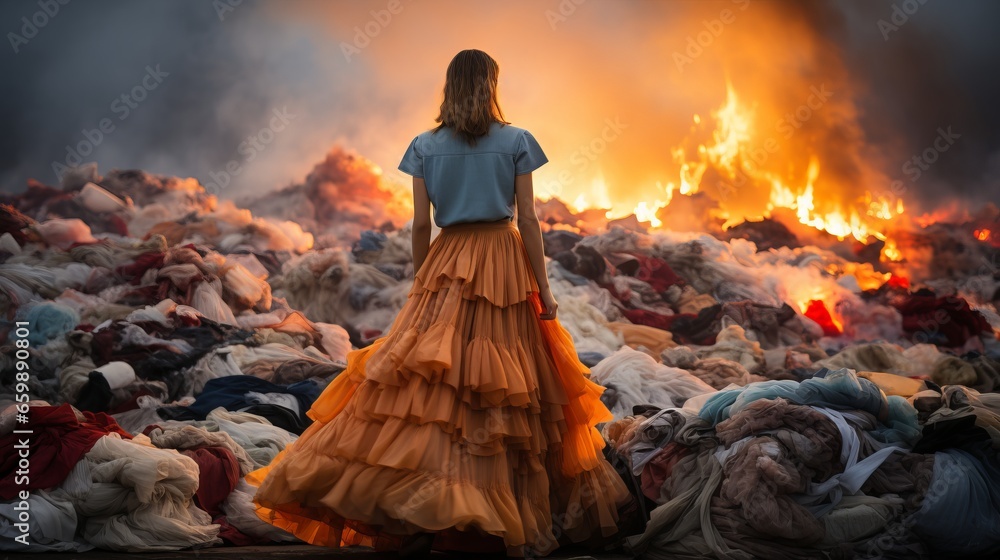 mountain of discarded clothes, textile waste, consumption problems and ...