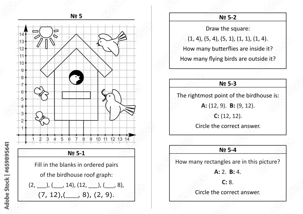 Coordinate plane learning quiz questions set 5. Two-page activity set ...