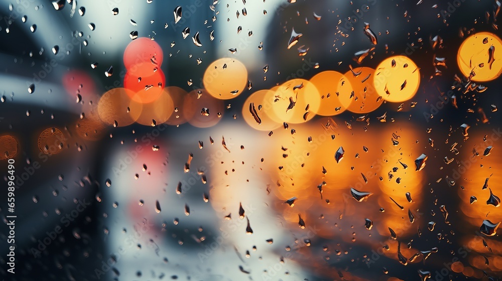 Beautiful Rain drops of water on the windshield of the car with the ...