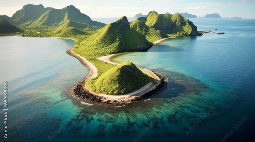 Beautiful shot of a private island in the middle of the ocean. Maldive ...