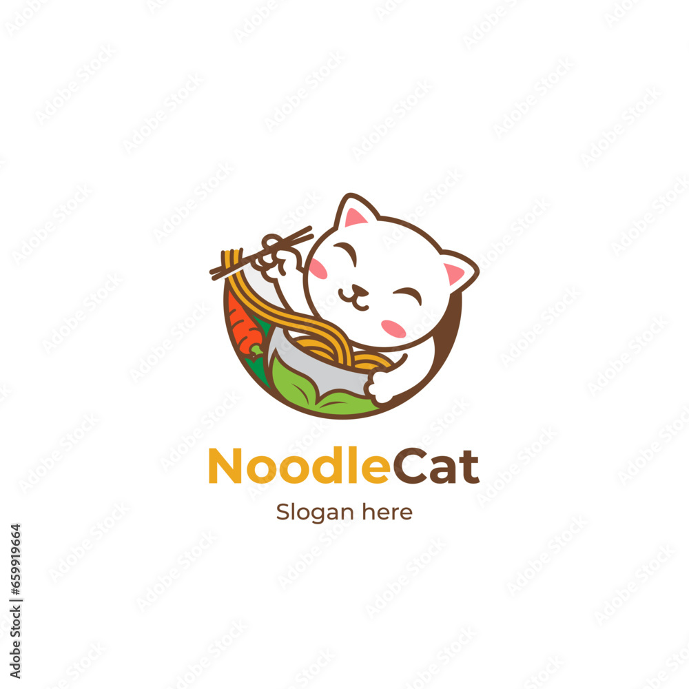 Noodle cat logo, ramen and noodle resto Stock Vector | Adobe Stock