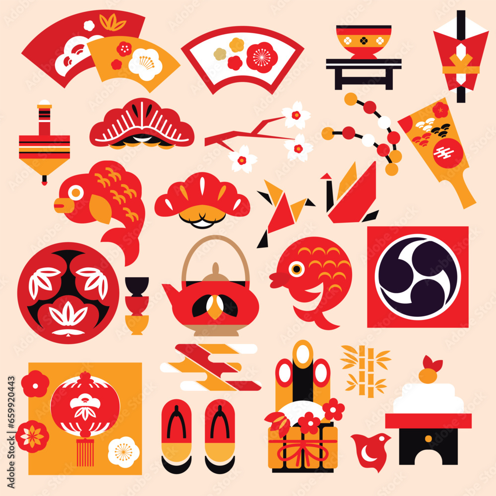 Japanese toys. National cultural lucky items, asian fortune symbols ...