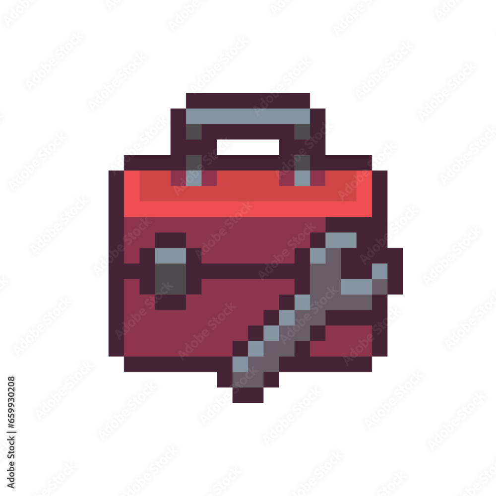 Builders tools and toolbox pixel art icons set. Construction tool flat ...