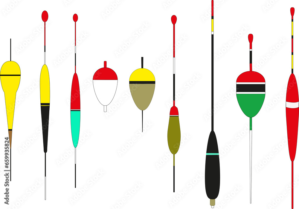 Différentes formes de fotteurs pour la pêche au coup en eau douce Stock ...