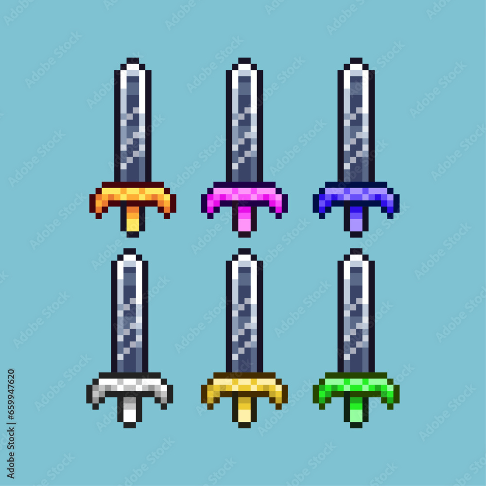Pixel art sets of sword weapon with variation color item asset. Simple ...