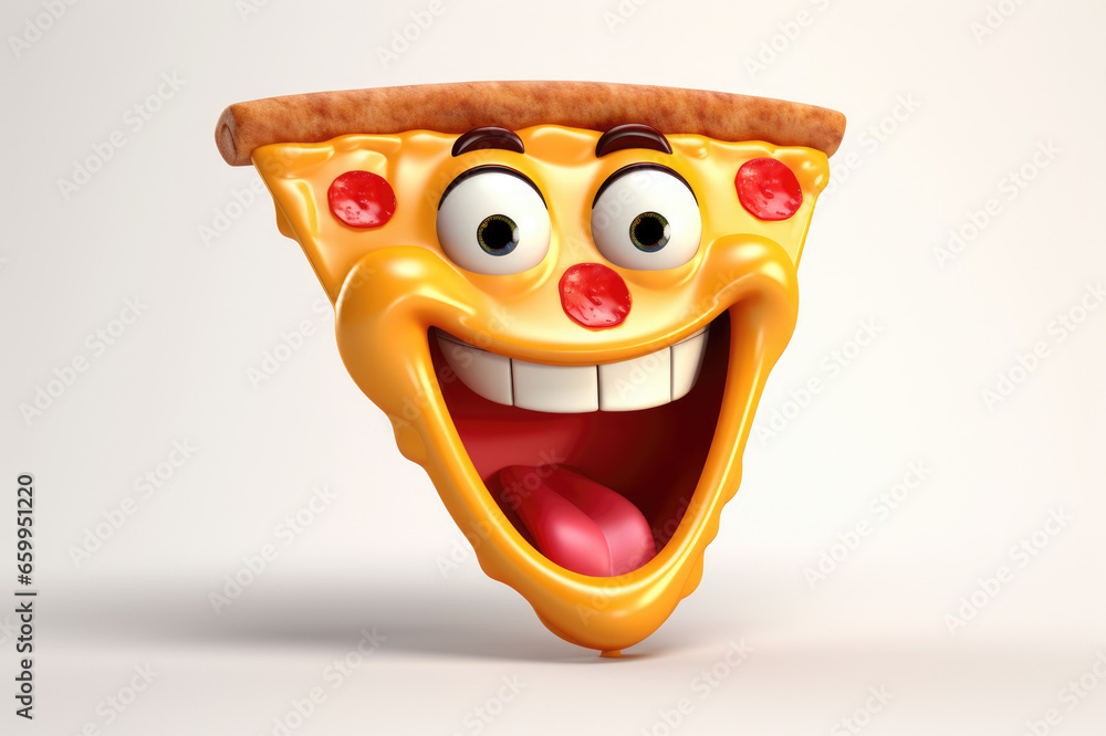 Laughing Pizza Slice: A Caricatured Mascot with Cheesy Toppings ...