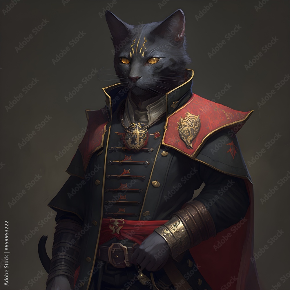 Stockillustratie Full body portrait of a male paizo black cat folk ...