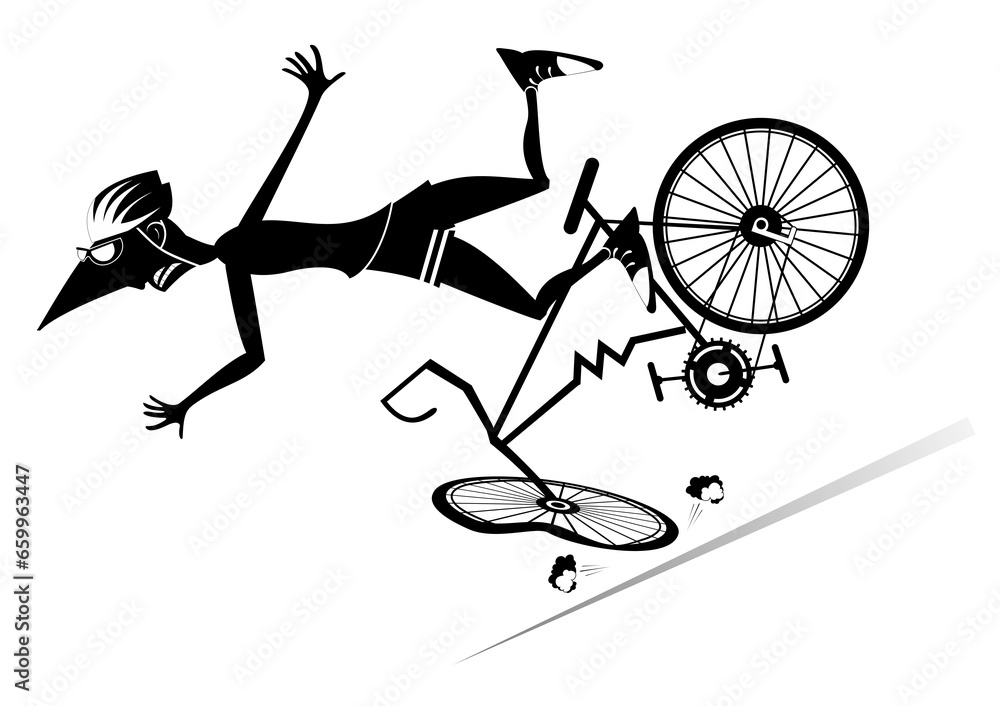 Cyclist falling down from the bicycle. Young man falling down from the ...