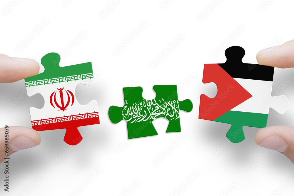 Puzzle made from flags of Iran, Hamas and Palestine. Gaza and Israel ...