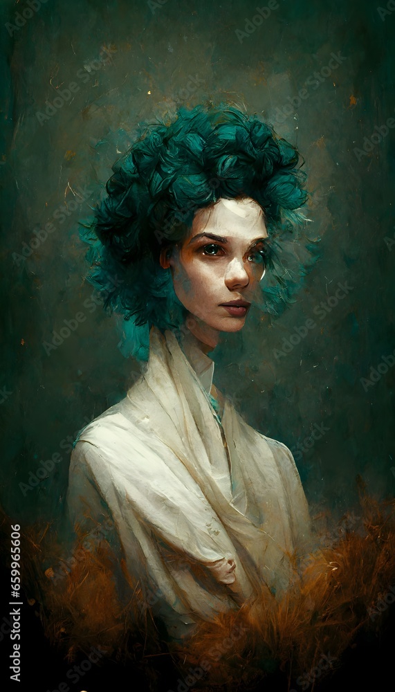 portrait5 of the sandman with teal hair3 burning eyes and long robes ...