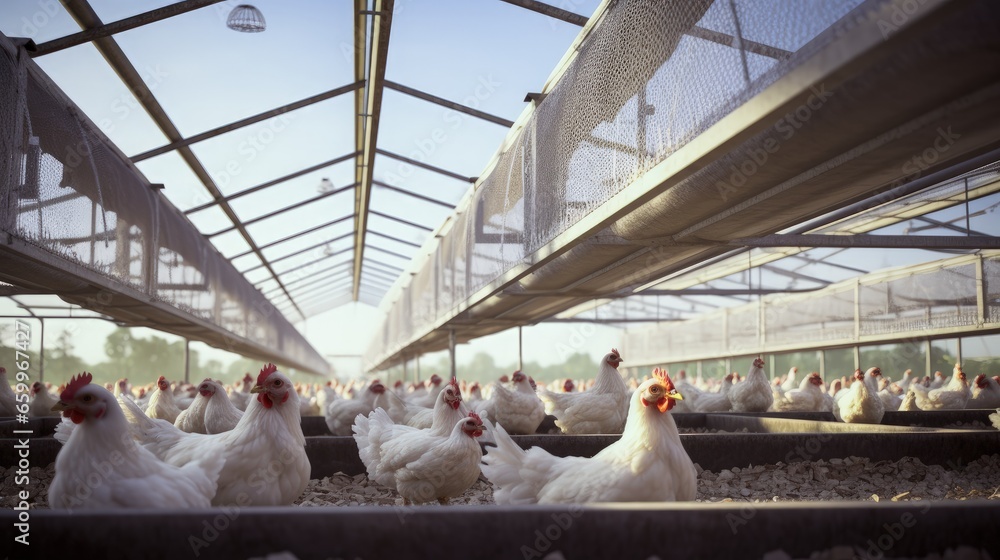 Poultry farm with chicken. Husbandry, housing business for the purpose ...