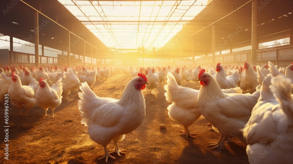 Poultry farm with chicken. Husbandry, housing business for the purpose ...