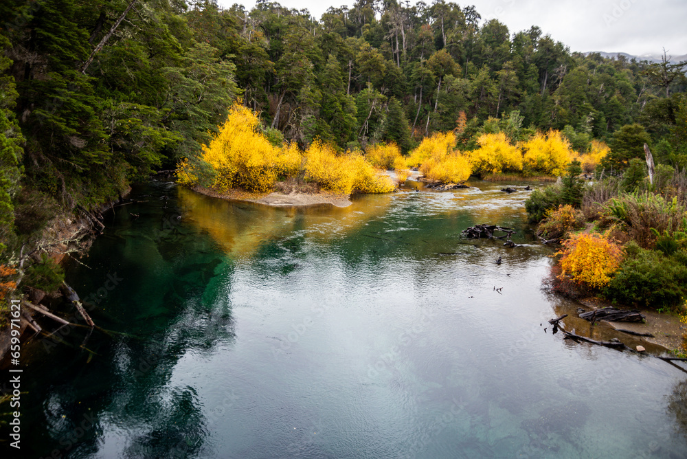 View of the Ruca Malén River that crosses the section of Route 40 that ...
