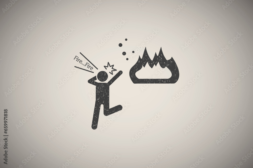 Cry, man, fire icon vector illustration in stamp style Stock Vector ...