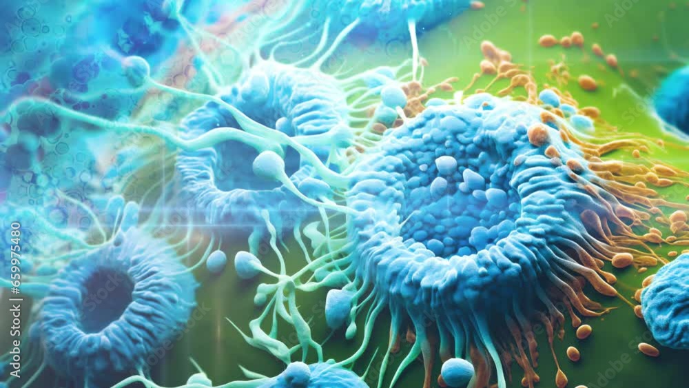 a vibrant, microscopic view of the colon's inner lining, magnified to ...