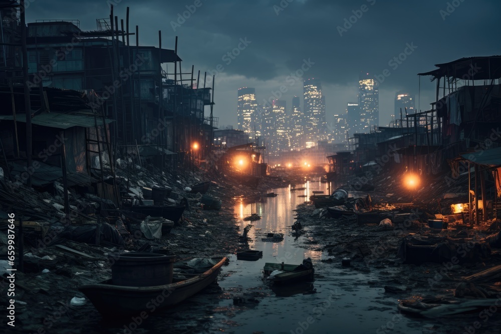 Striking Urban Disparity: Wealthy City's Futuristic Skyline vs. Poverty ...