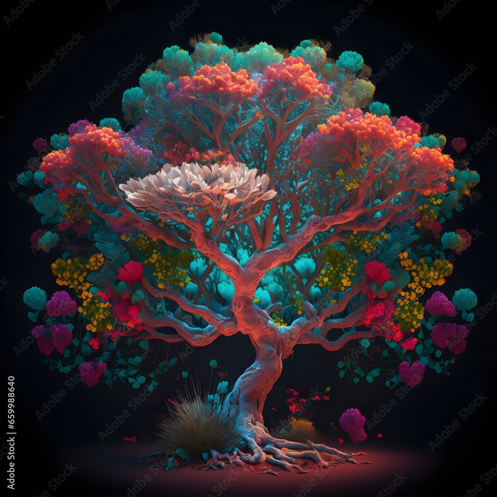psychedelic tree of life blossoming with vibrant flowers 4k 8k vivid ...