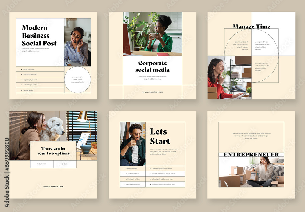 Creative Business Layouts For Social Media With Clean Line Art Design ...