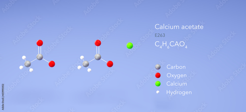 calcium acetate molecule, molecular structures, food preservative e263 ...