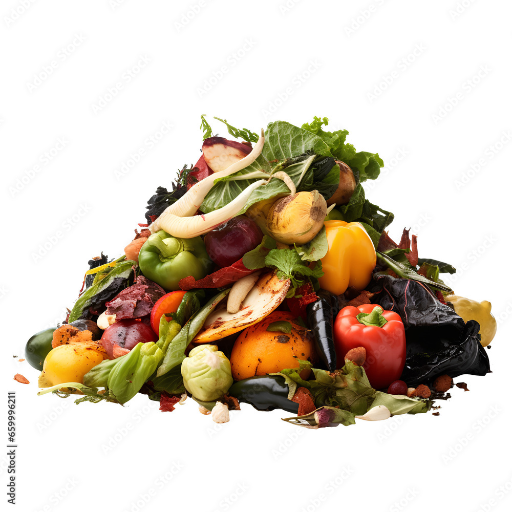 Pile of vegetable and fruit waste for use as organic fertilizer on ...