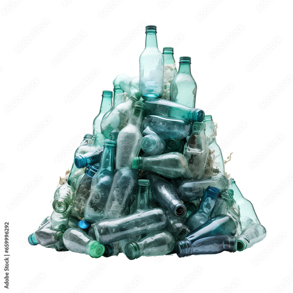 Piles of glass bottle waste waiting to be recycled on transparent ...
