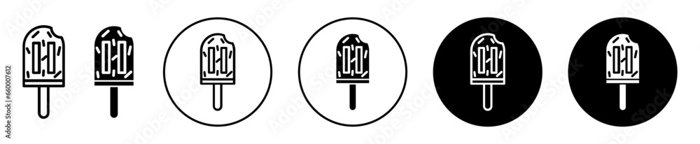 Popsicle ice icon. Melting cold and frozen dairy popsicle with stick ...
