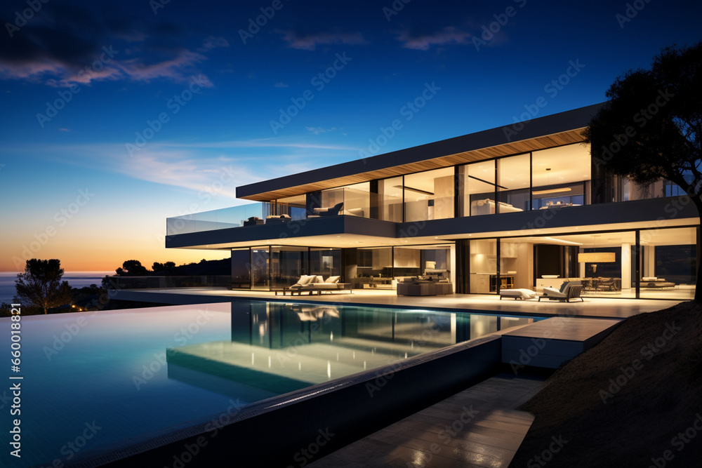 Contemporary Masterpiece: Captivating View of a Modern Villa, Expanding ...