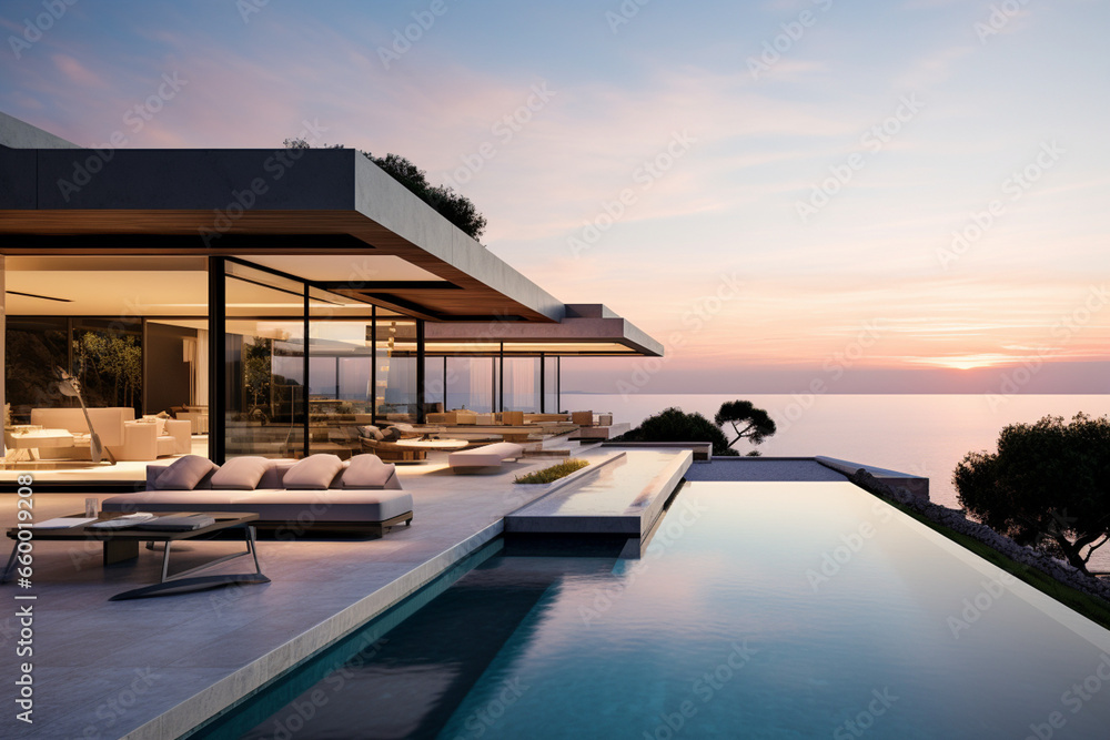 Contemporary Masterpiece: Captivating View of a Modern Villa, Expanding ...
