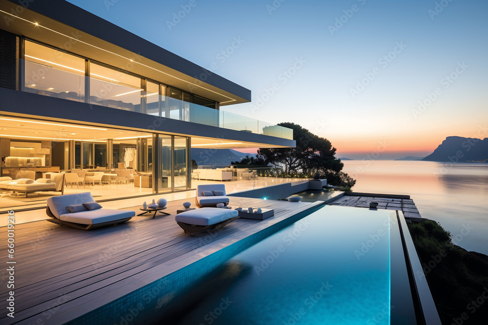 Contemporary Masterpiece: Captivating View of a Modern Villa, Expanding ...