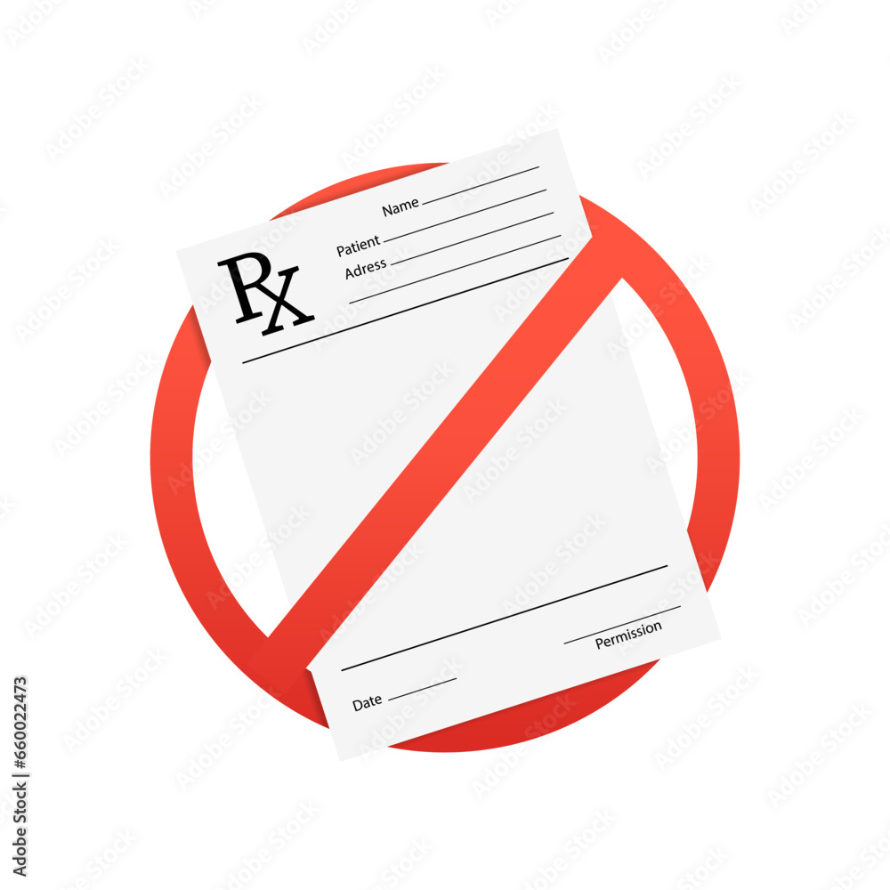 No Prescription Page sign with phrases in rectangular frames. Paper ...