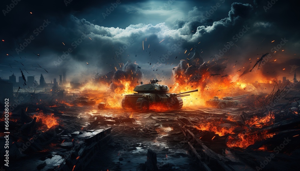 Actions on the battlefield, shooting of various military tanks ...