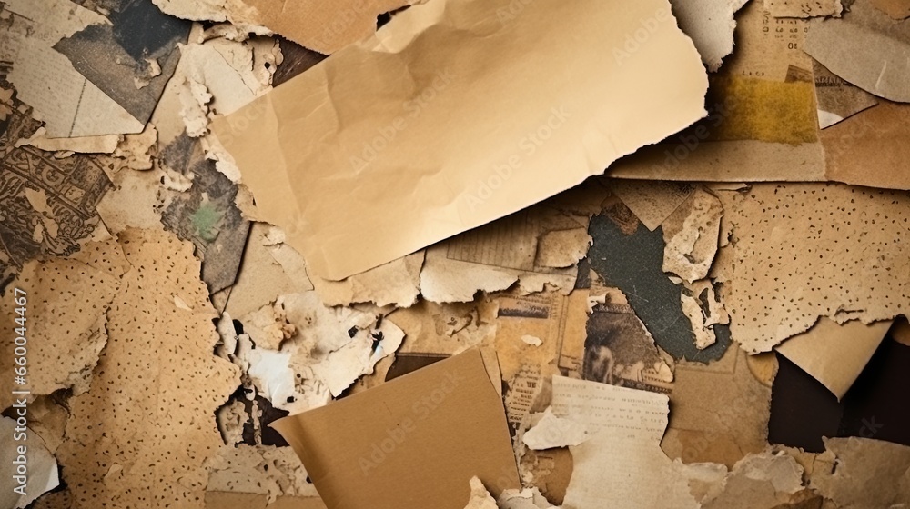 close up top view full vintage of Paper Scraps cutouts of authentic ...
