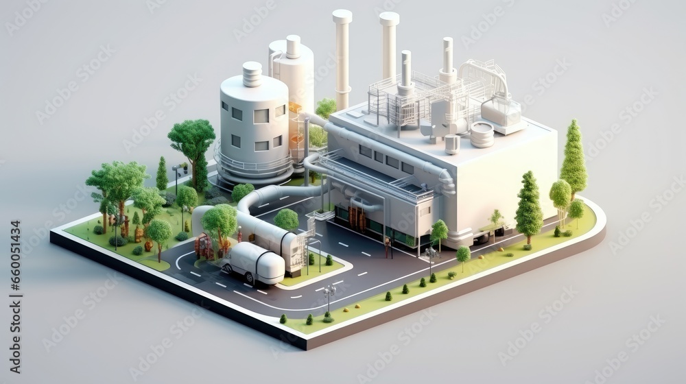 Isometric view of white background Small industrial buildings with ...