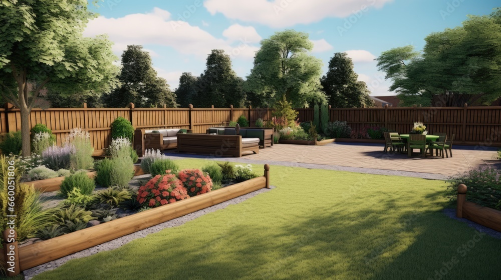 Freshly landscaped garden with a mix of artificial and natural grass ...