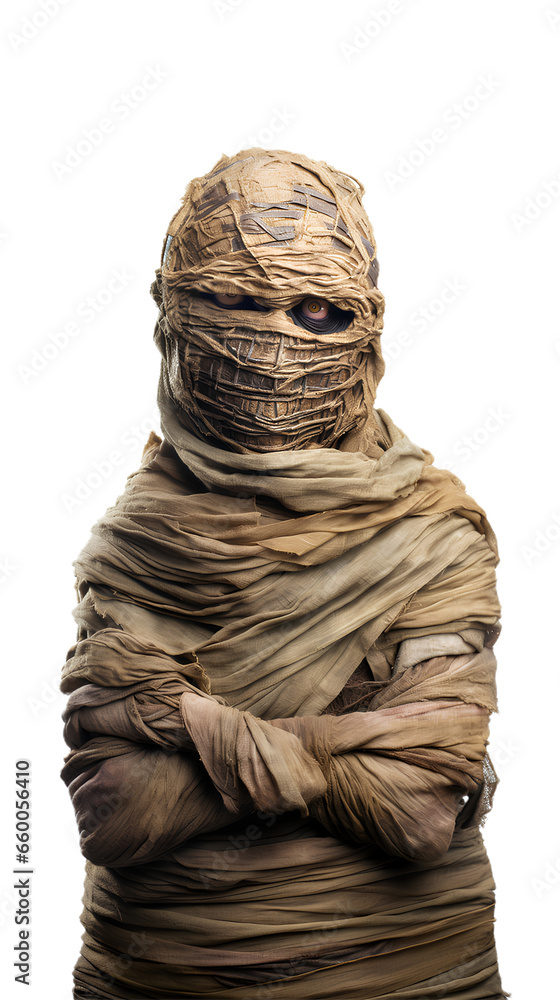 Studio shot portrait of scary mummy pose. halloween cosplay like a ...